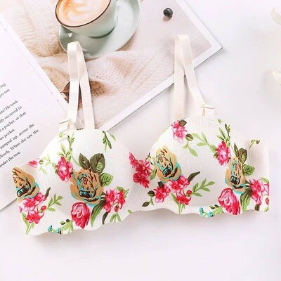 French Simple British Ice Silk Bra One Piece Thick Cup Girls