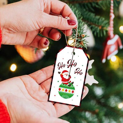 50pcs Merry Christmas Gift Tags with Strings Xmas Decor Prin