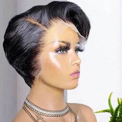 Pixie Cut Wig Transparent Lace Human Hair Wigs For Women Str