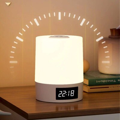 Night Light with Clock , Bedroom Bedside Lamp, Touch Baby Fe