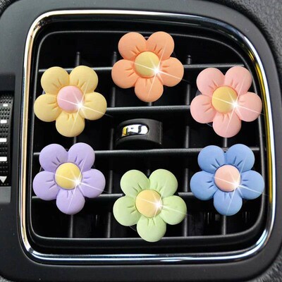 4pcs Car Decorations Cute Cartoon Flowers Car Air Conditione
