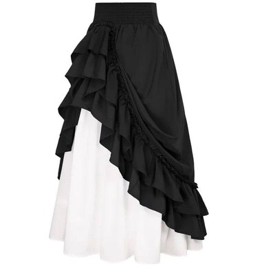 Casual Dual Layer Skirt Button Renaissance Costume Women Bac
