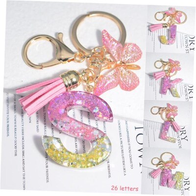 Cute Resin A-Z Initials Letter Keychain Pink Sparkle Butterf
