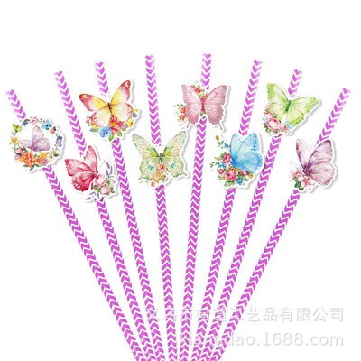 Disposable Paper Straws 24pcs Butterfly Theme Party Decor Fe