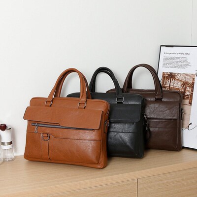 Business Mens Bag, Hand-held Briefcase, Simple Retro Horizo