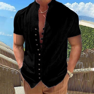 Retro Buttonup Collar Shortsleeve Shirt for Men 2025 Summer