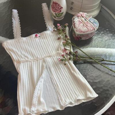 Cottage 90s Vintage Lace Trim Crop ops Fairy Retro Grunge Y2