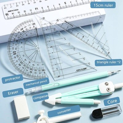 9pcs Combination Ruler Sets Triangle Protractor Student Ru1