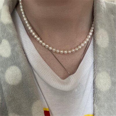 Pearl Necklace Men Simple Handmade Strand Bead Necklace  New