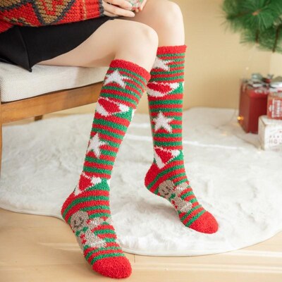 Christmas Socks Coral Velvet Floor Socks圣诞袜珊瑚绒地板袜