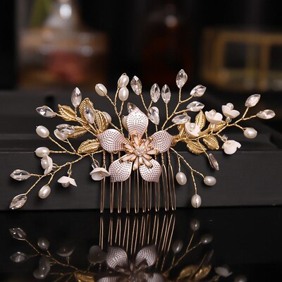Crystal Flower Leaf Pearl Hair Comb Pin Band Headband Tiara