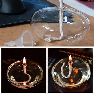 Handmade Oblate Transparent Glass Candlestick Oil Lamp with