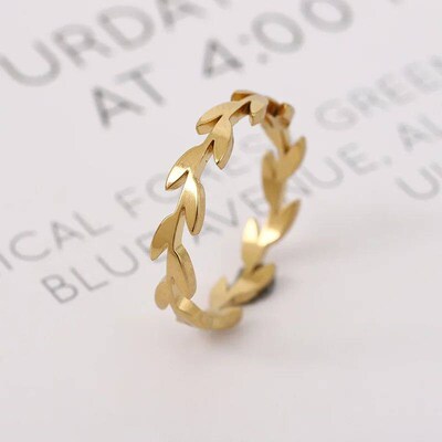 Stainless Steel Fashion Womens Open Enclose Leaf Rings Girl