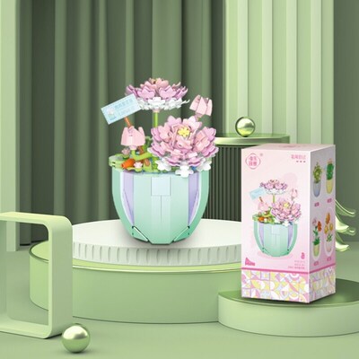 Lotus Flower Building Block Brick Eternal Bouquet Model Asse