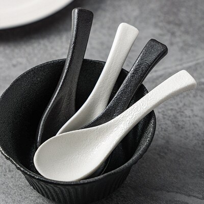Black and white minimalist frosted ceramic spoon