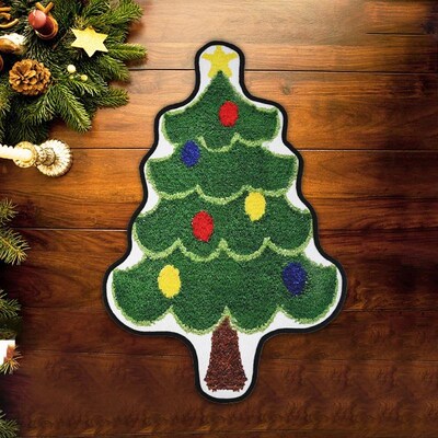 Christmas Tree Shape Floor Mat Anti Slip Entrance Door Bedro