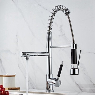Chrome Kitchen Sink Faucet Swivel Spout Single Handle Pull D