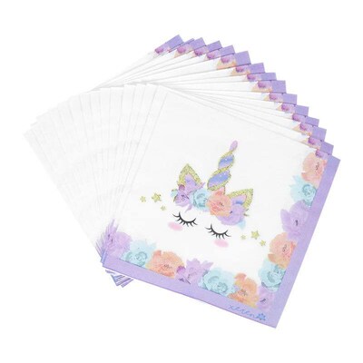 48Pcs/Set Unicorn Disposable Tableware Paper Plate Napkin Cu