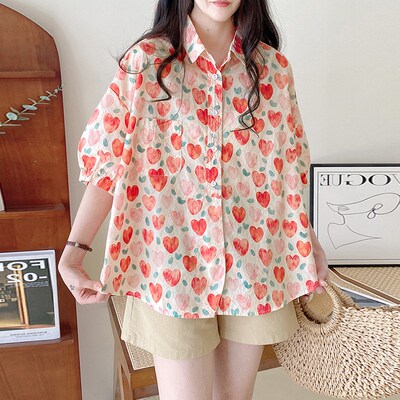 Printed Short-sleeved Shirt Blouse 2023 Summer Korean Versio
