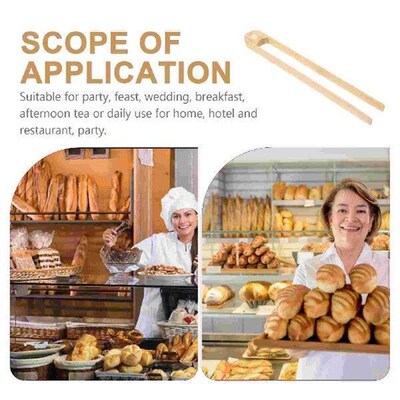 Bamboo Bread Tongs Grilling Tweezers Toaster Baking