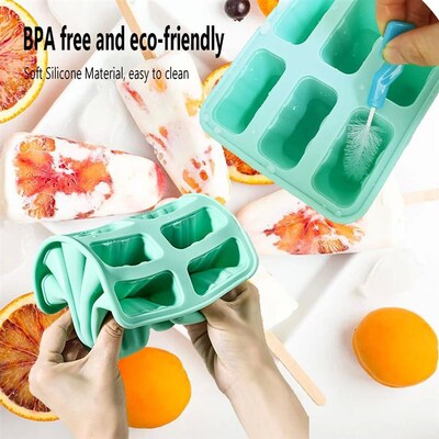 4/ 6 cell Silicone Ice Cream Popsicle Mold with Handle Ice C