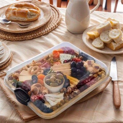 Bamboo Cheese Board W/ Lid Charcuterie Boards Tray Biscuit