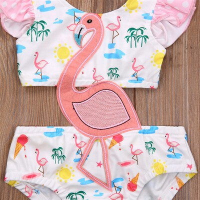 1-6Y Kids Baby Girls Swimwear 2021 Summer Ruffle Flamingo To
