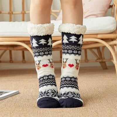 Winter Warm Socks Women penguin Plush Soft Female Non Grip F