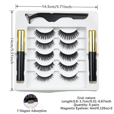 Magnetic Eyelashes With Eyeliner Kit, 5 Pairs Natural Lookin