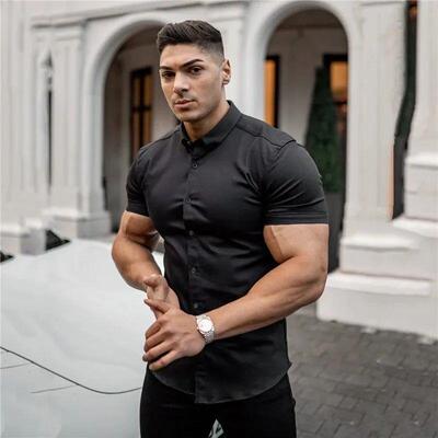 Solid Color Shirt New Summer Mens No-Ironing Shows Figure C