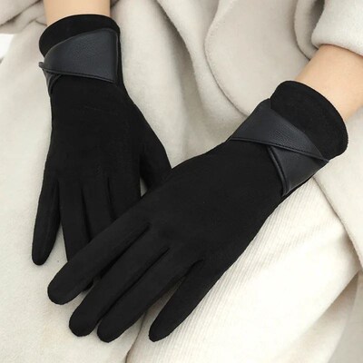New Suede Gloves for Women Winter Plus Velvet Warm Commercia