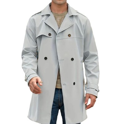 2025 Solid lor Long-sleeved rench at Mens Lapel Slim Double