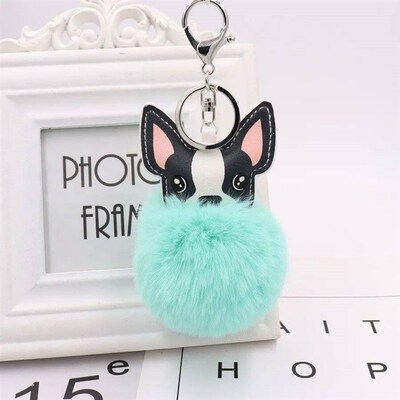 Fluffy Rabbit Fur Ball French Bulldog Keychain Pompom Key Ch