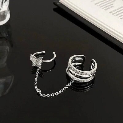 Double Finger Chain Rings for Women Ring Set Tassel Butterfl