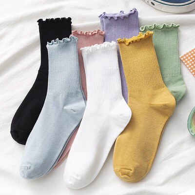 White Socks Women Kawaii Cute Frilly Ruffle Socks Cotton Jap