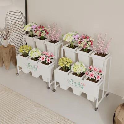 厂家定可移制动带广33954鲜告板阶梯多层花店方桶艺花铁架子花桶