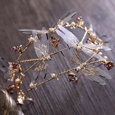 Baroque crown Three layer Dragonfly bridal diadema hair acce