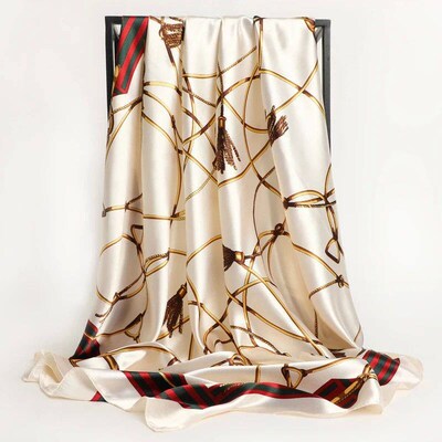 90*90cm Silk Scarves Women Print Foulard Satin Square Head H