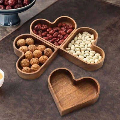 4Pcs Heart Shaped Serving Tray Wood Serving Bowl for