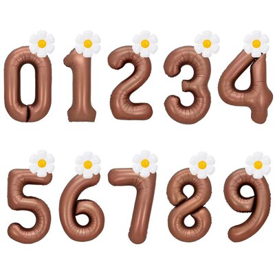 2pcs Daisy Foil Balloons Set Cream Caramel 40inch Number Bal