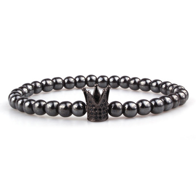 New 6mm Copper Bead Micro Inlaid Pickaxe Crown Brlet for Men