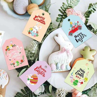 48Pcs/Set+Easter+Theme+Gift+Tags+Paper+Label+With+Rope+Hangi