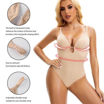 Large size womens shapewear with deep exposed back and