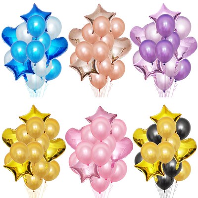 14Pcs/set Heart Star Foil Balloon Confetti Latex Balloons We