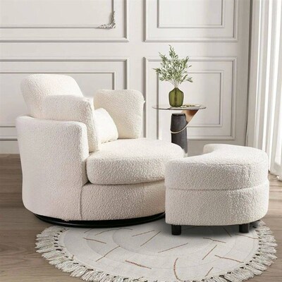 Chair and A Half with Ottoman, 360 Swivel Accent Barrel Ch