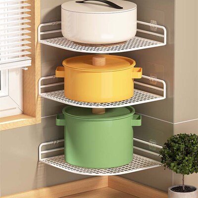 Kitchen shelf corner wall mounted pot storage rack
