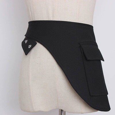 Womens runway fashion black fabric Cummerbunds female Dress