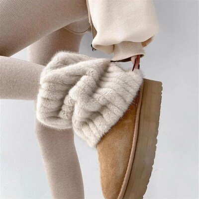 Women Thickened Imitation Mink Fur Plush Leg Warmers Boots C