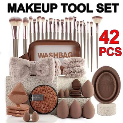 42Pcs Beauty Makeup Tool Combo Kit Face Brush Powder Puff Ma