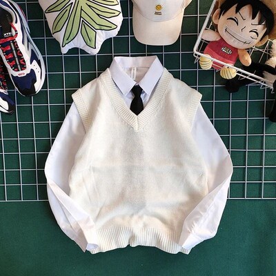 Men Sweater Vest Solid Autumn Simple V-neck All-match Knitte